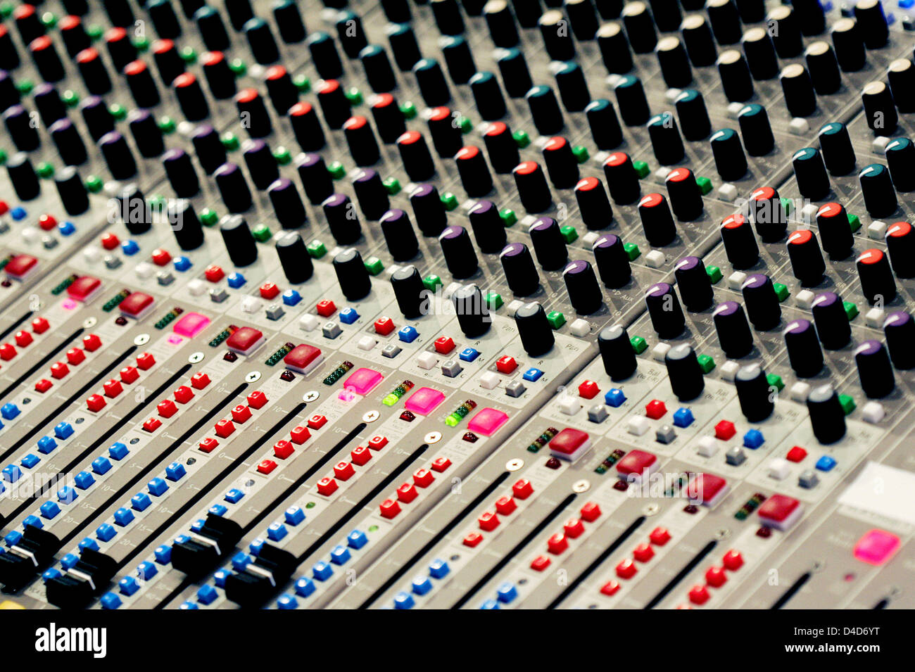 Knobs and faders of a mixer pictured at the Frankfurt Music fair in ...