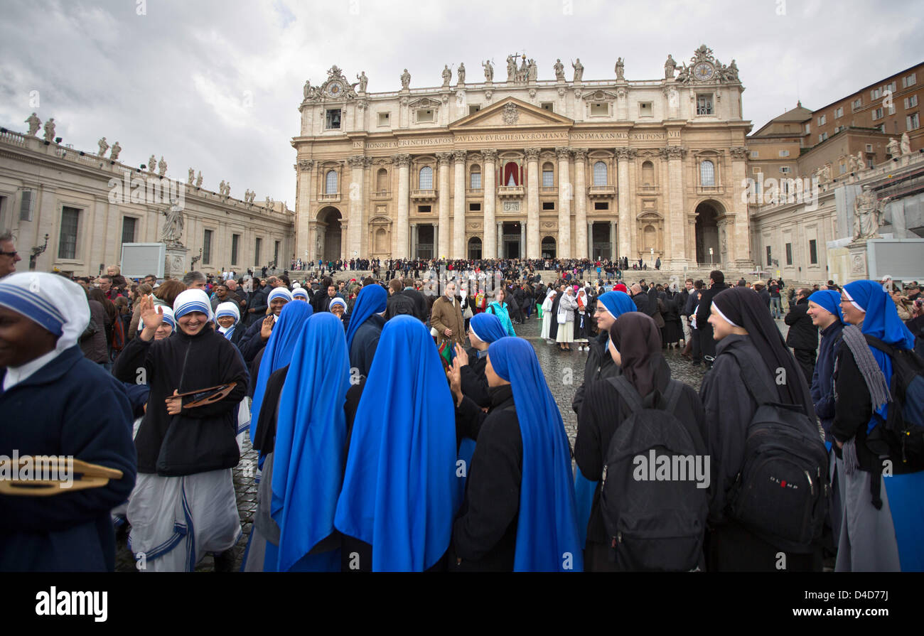 Nuns gather after the religious mass 'Pro Eligendo Romano Pontifice' at ...