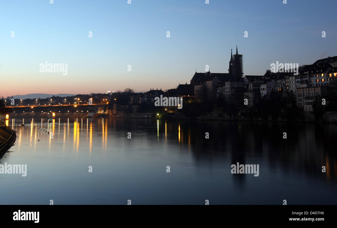 The picture shows a view of the Rhine river and Basel, in Basel ...