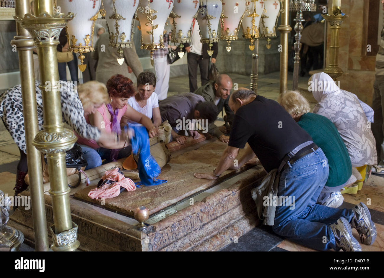 The picture shows the rock where Jesus is said to have been prepared ...