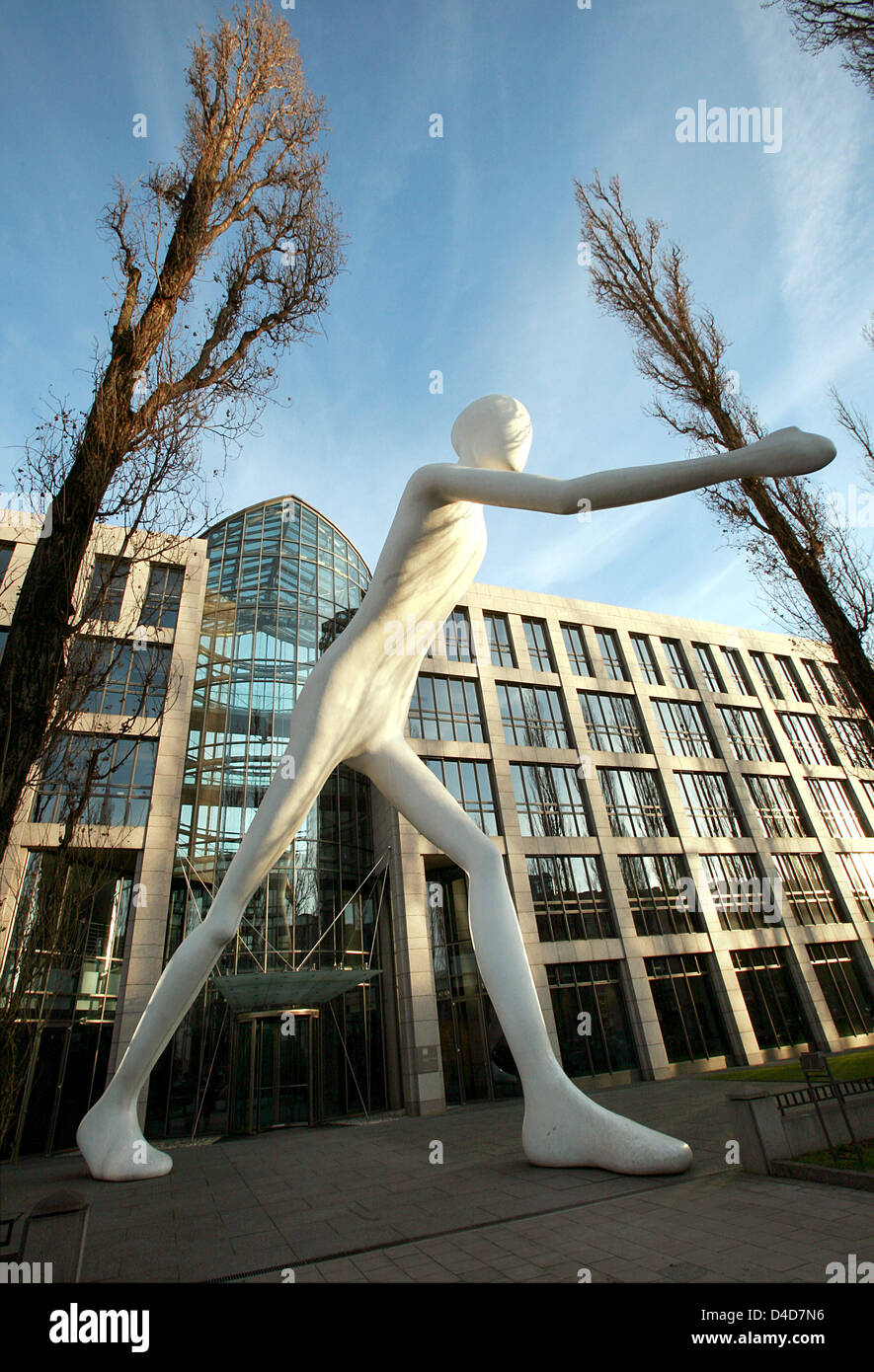 The sculture 'Walking Man' by US artist Jonathan Borofsky pictured in ...