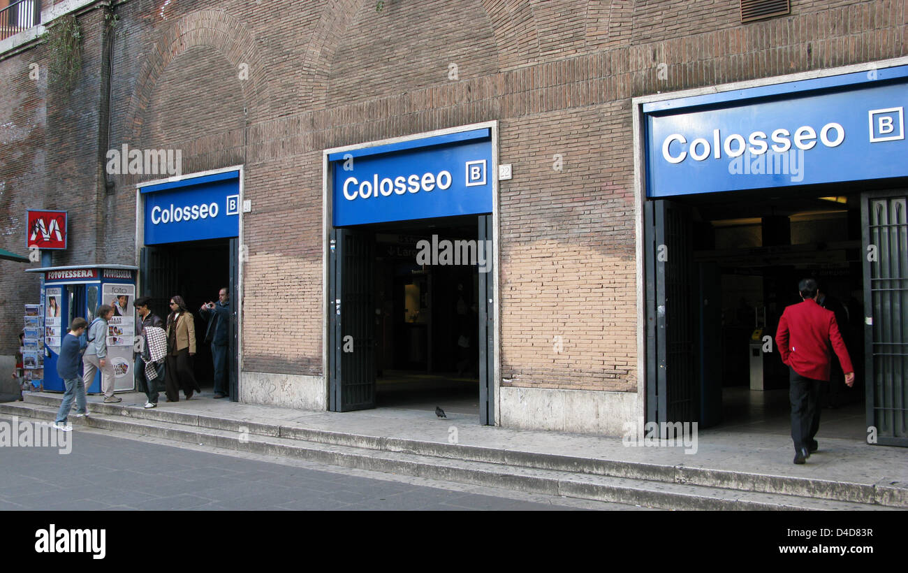 The picture shows the subway entrance at the Colosseo stop in Rome ...