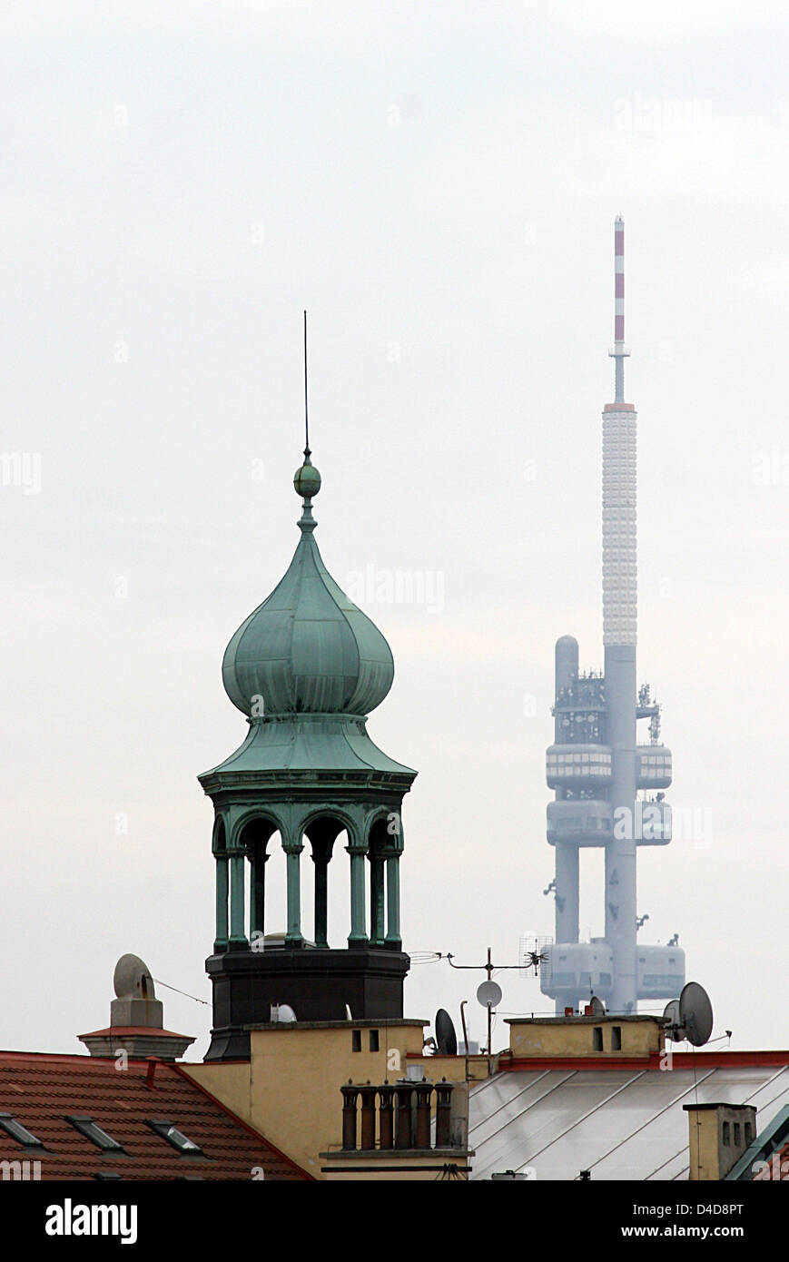 The contrast of the 216-metres high television tower against a historic ...
