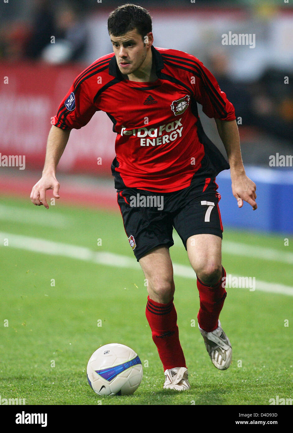 Tranquillo Barnetta of Leverkusen is on the ball in the UEFA Cup ...