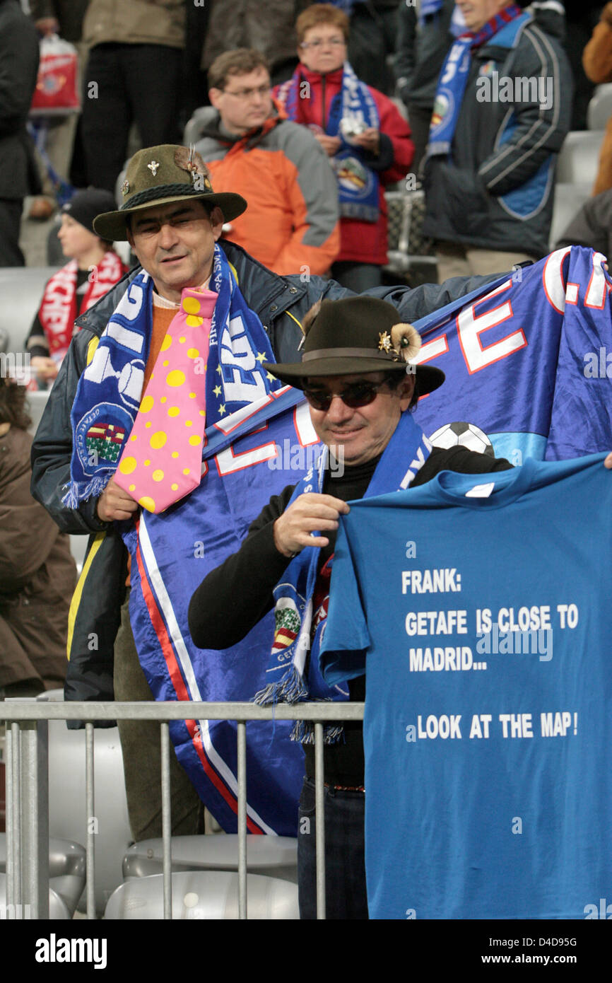 Fans of Getafe pictured before the UEFA Cup quarter-finals' 1st leg ...
