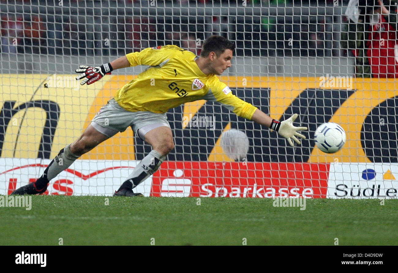 Stuttgart goalie Sven Ulreich stretches and saves in the Bundesliga ...