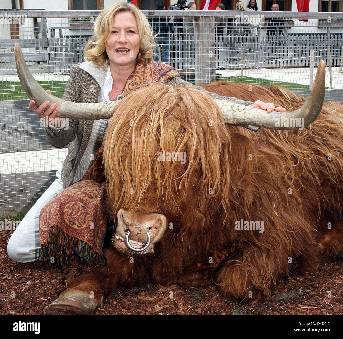 German actress Suzanne von Borsody poses with a Highland Cattle at ...