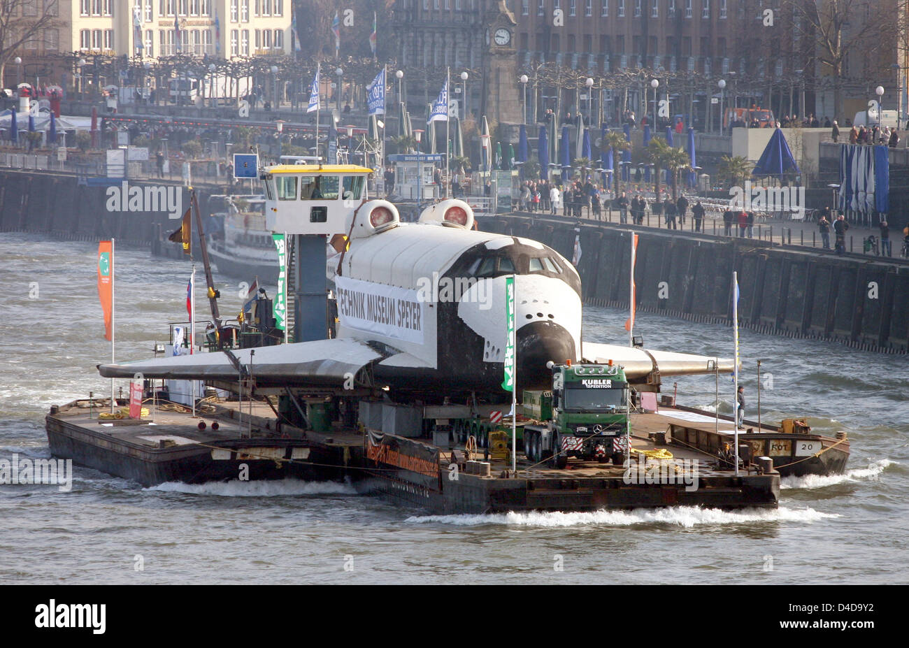 The invalided out Russian space shuttle 'Buran' is transported on a ...