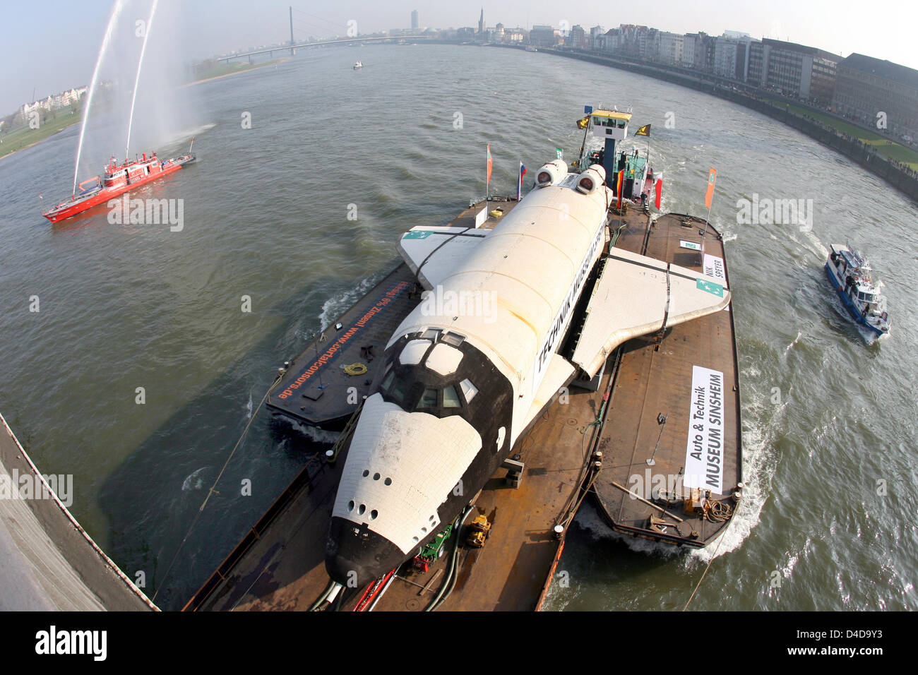 The invalided out Russian space shuttle 'Buran' is transported on a ...