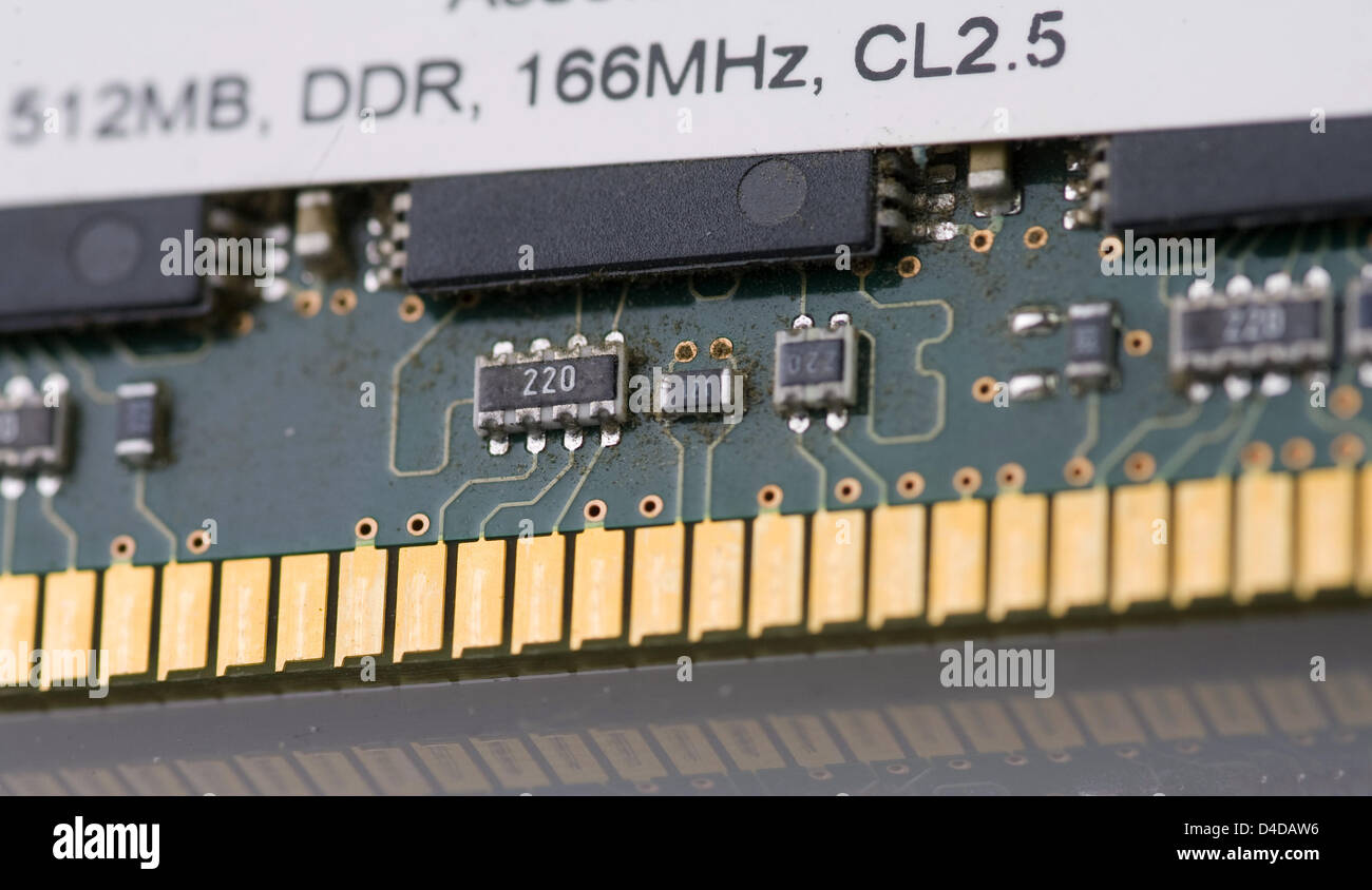 The picture shows a close up of a random access memory (RAM)module of ...