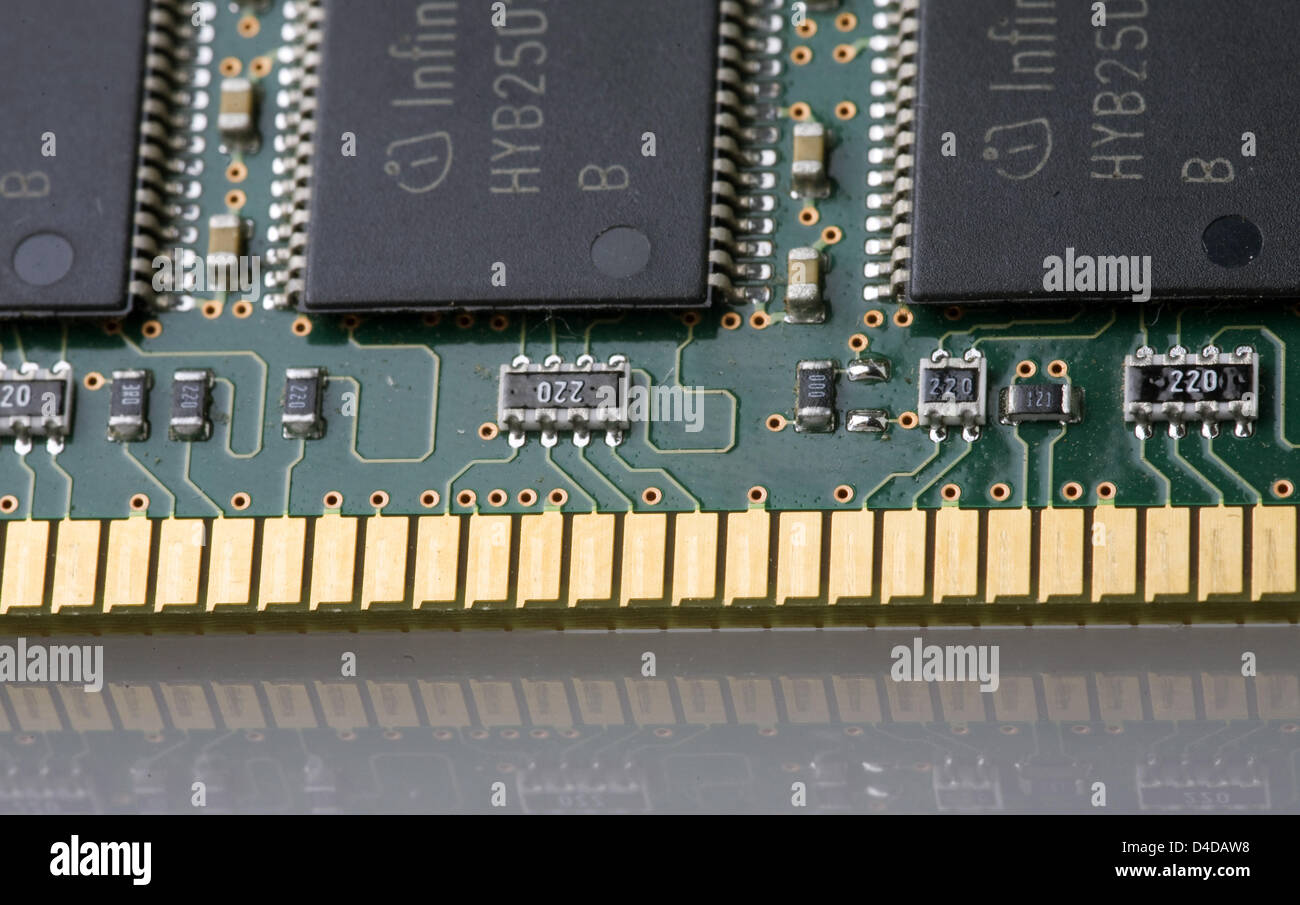 The picture shows a close up of a random access memory (RAM)module of ...