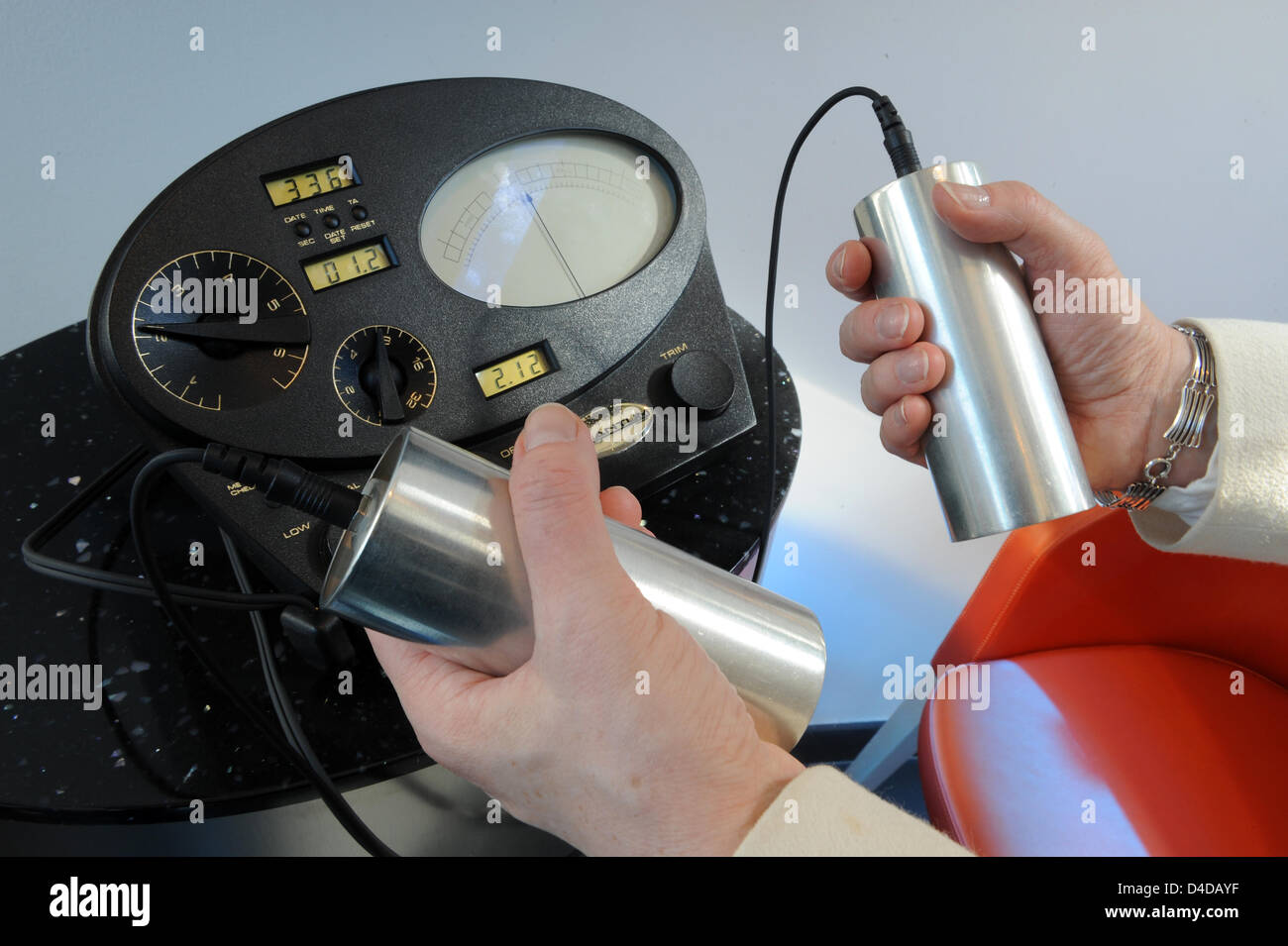 The picture shows a so-called electrometer used by Scientology for ...