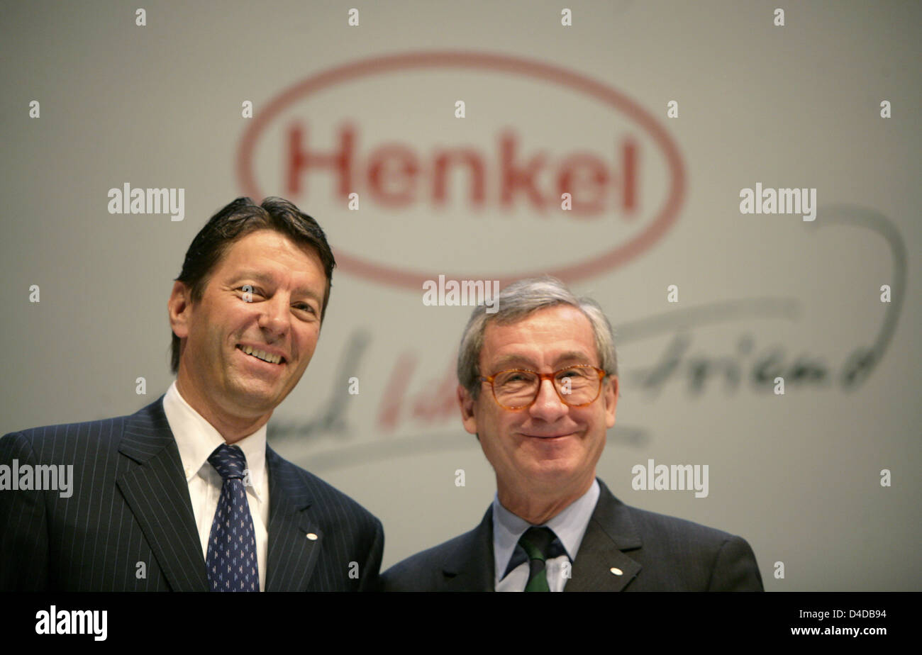 Henkel CEO Ulrich Lehner (R) is pictured with his successor Kasper ...