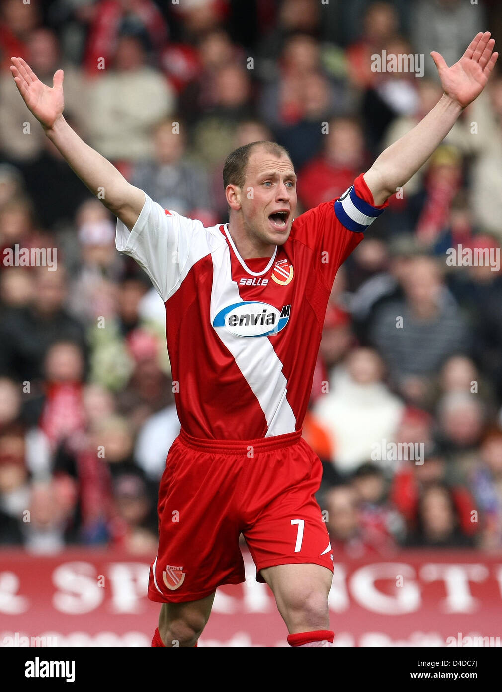 Timo Rost of Cottbus celebrates the 1-0 in the German Bundesliga match ...