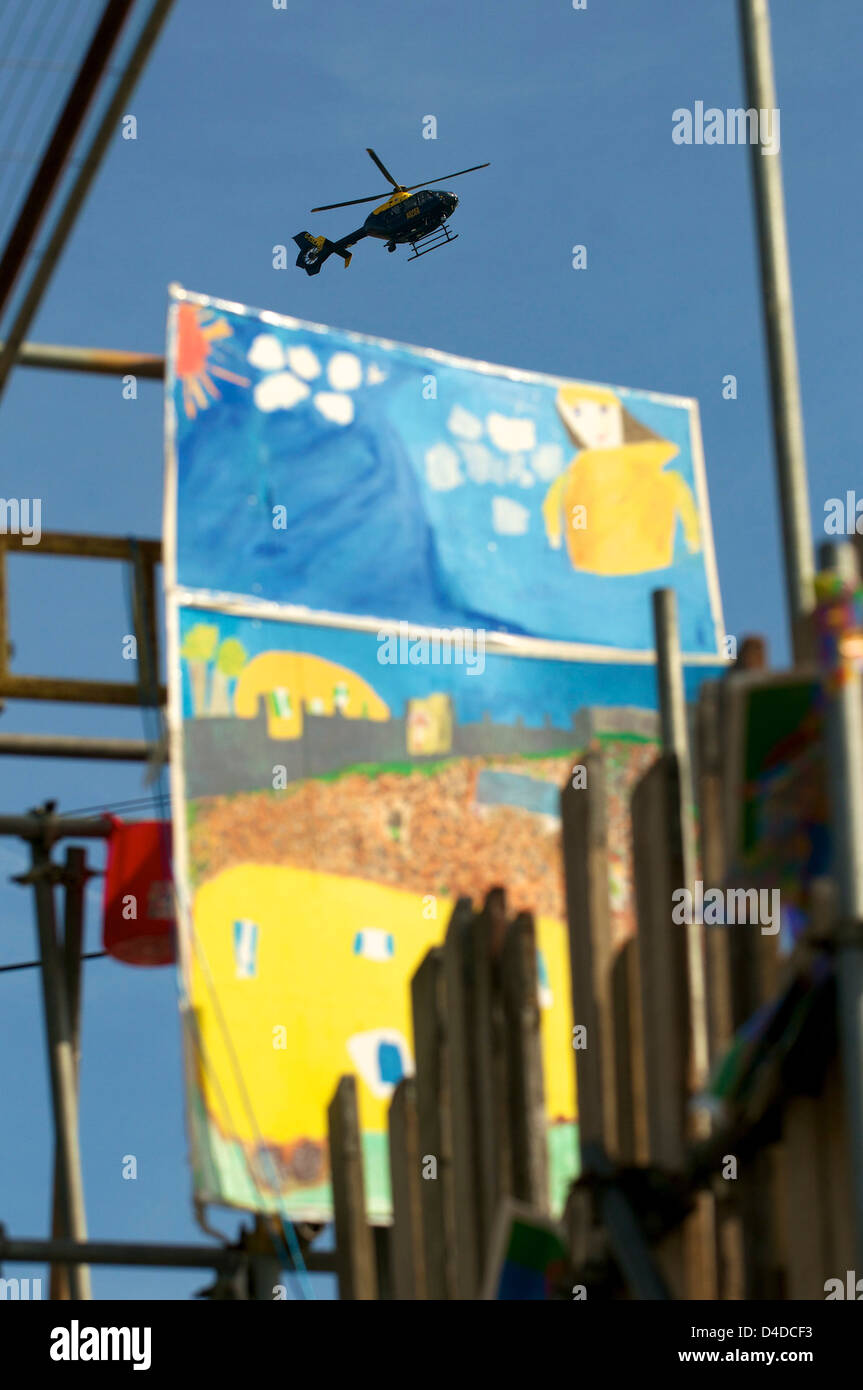 Crays Hill. Essex. A Police Helicopter flies over Dale Farm Traveler ...