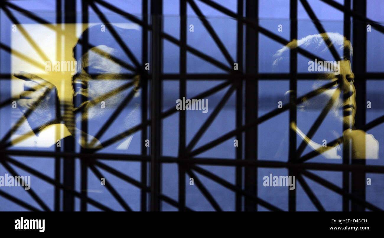 The picture shows a light installation with a picture of John F ...