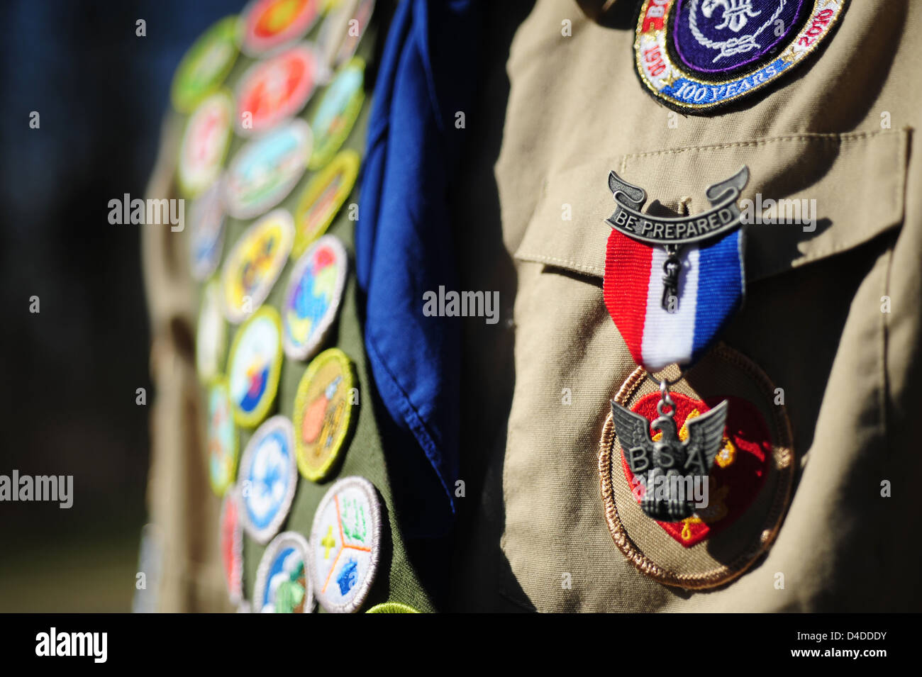Boy Scouts of America close up of an Eagle Scout with a sash full of ...