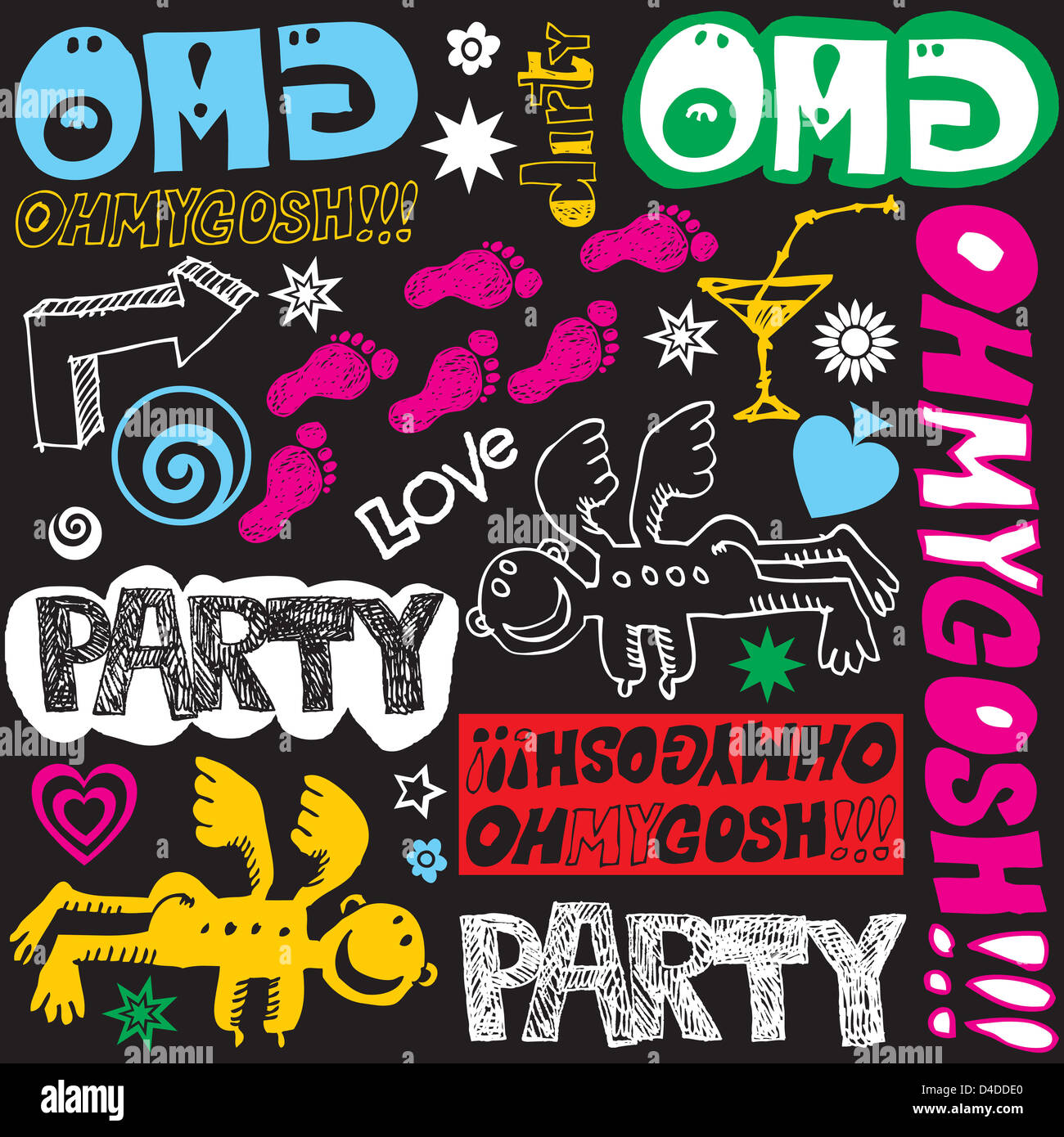 hand drawn design elements, crazy doodle set Stock Photo - Alamy