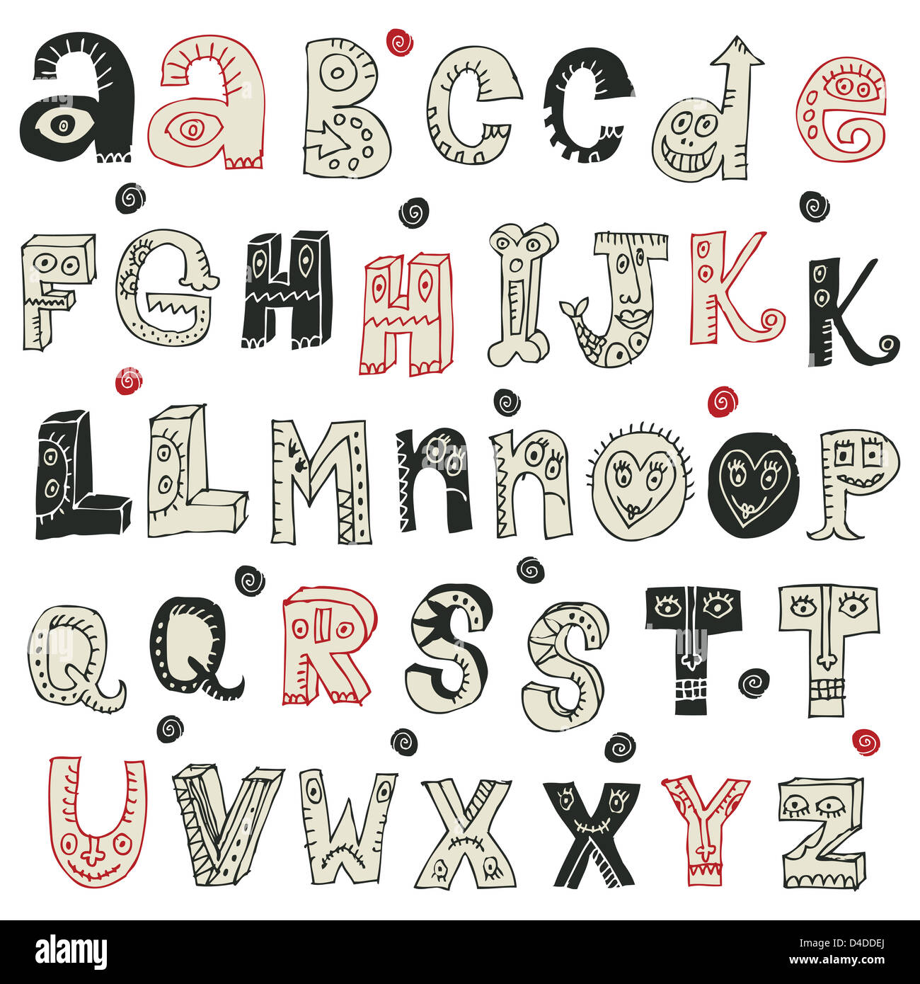 childlike doodle ABC on white background Stock Photo - Alamy