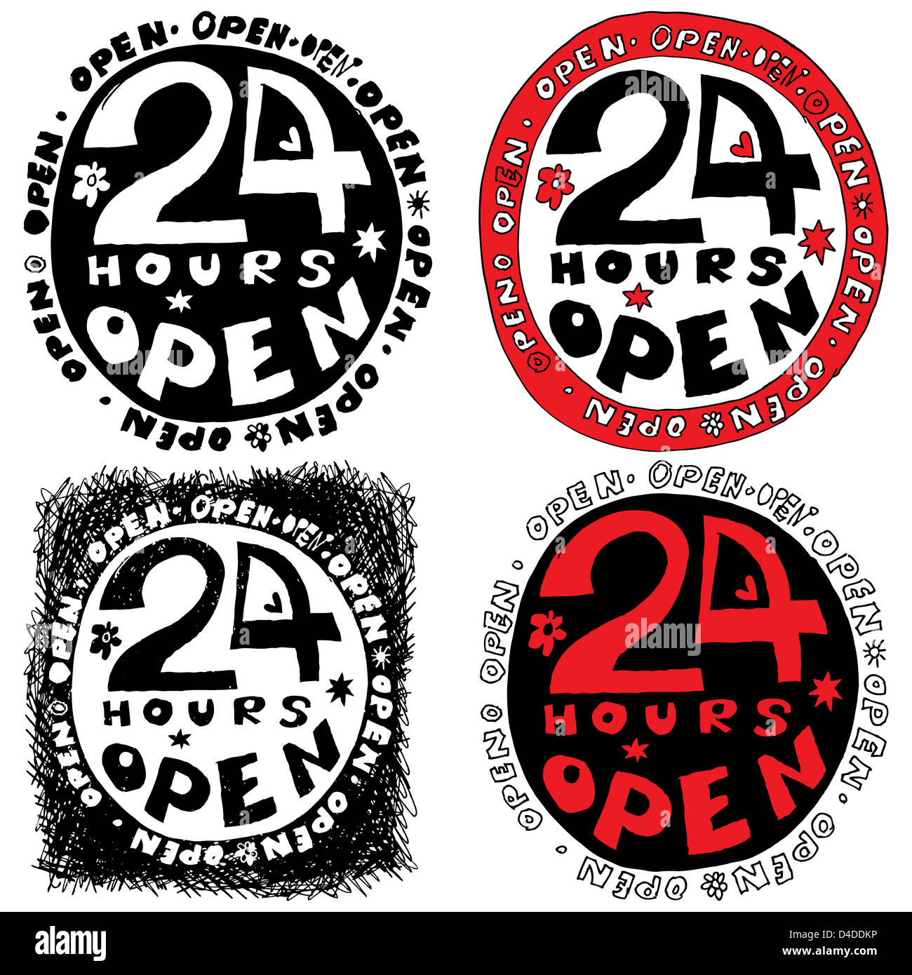 "24 hours open" hand drawn sign Stock Photo - Alamy
