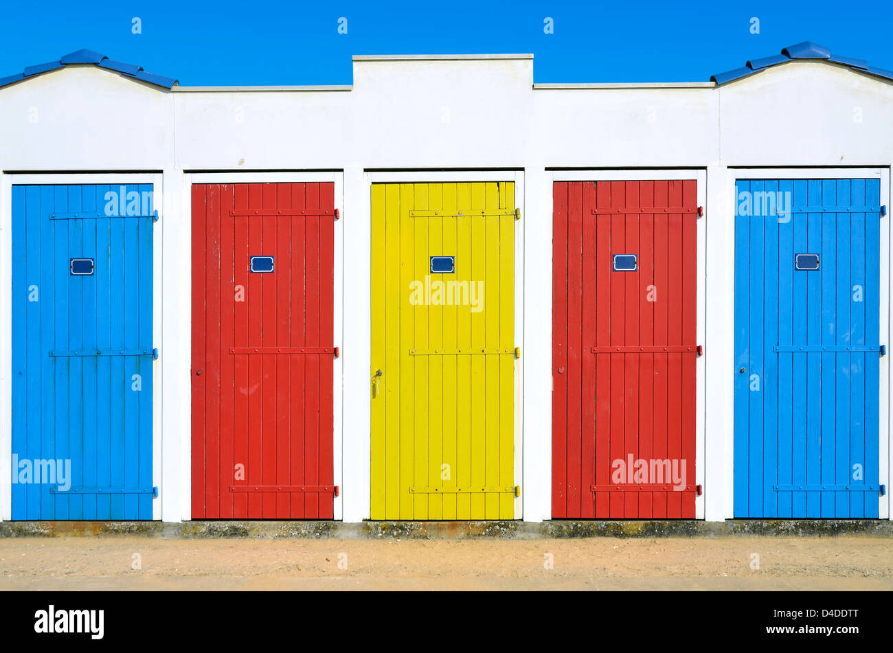 Multi Color beach huts in the Vendée department in the Pays de la Loire ...