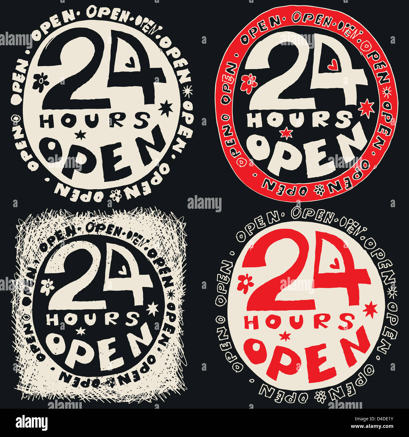 "24 hours open" hand drawn sign Stock Photo - Alamy