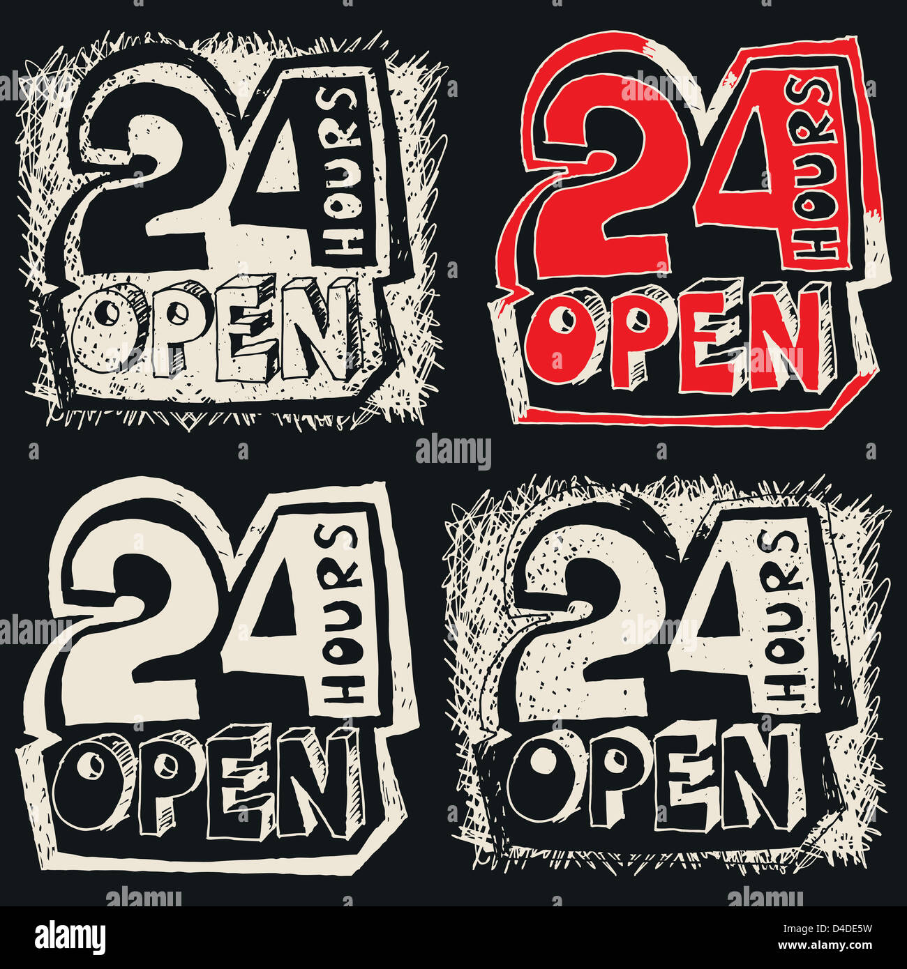 "24 hours open" hand drawn sign Stock Photo - Alamy