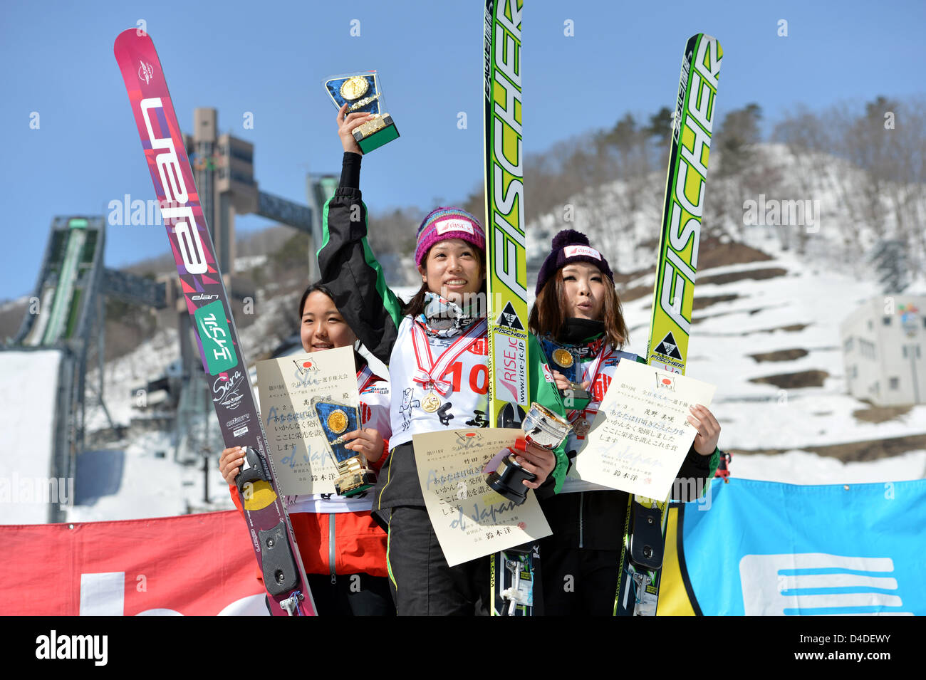 (L to R) Sara Takanashi (JPN), Ayuka Takeda (JPN), Misaki Shigeno (JPN ...
