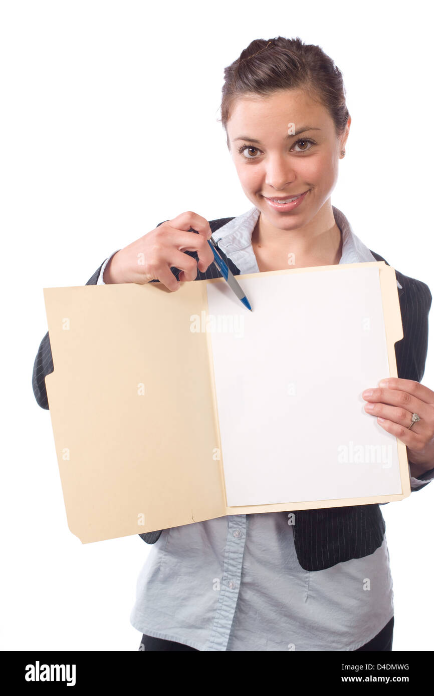 Business woman holding legal documents isolated on white Stock Photo ...