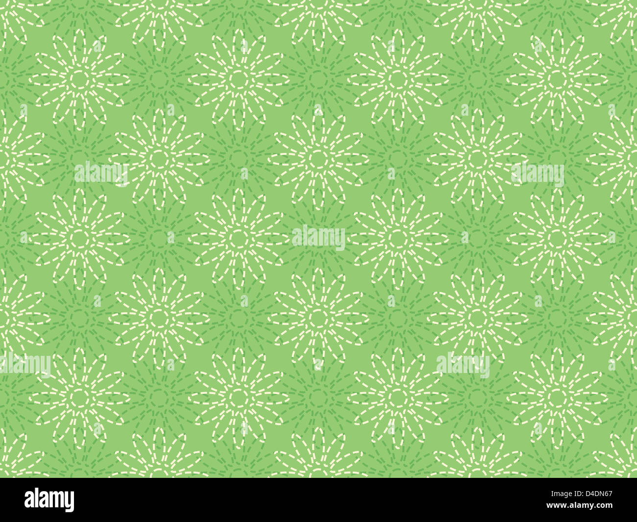 green seamless pattern with dashed line flowers Stock Photo - Alamy