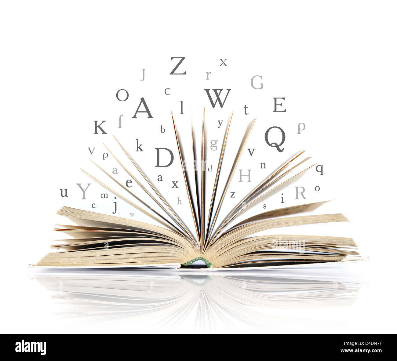 Open book with capital and small letters isolated on white Stock Photo ...