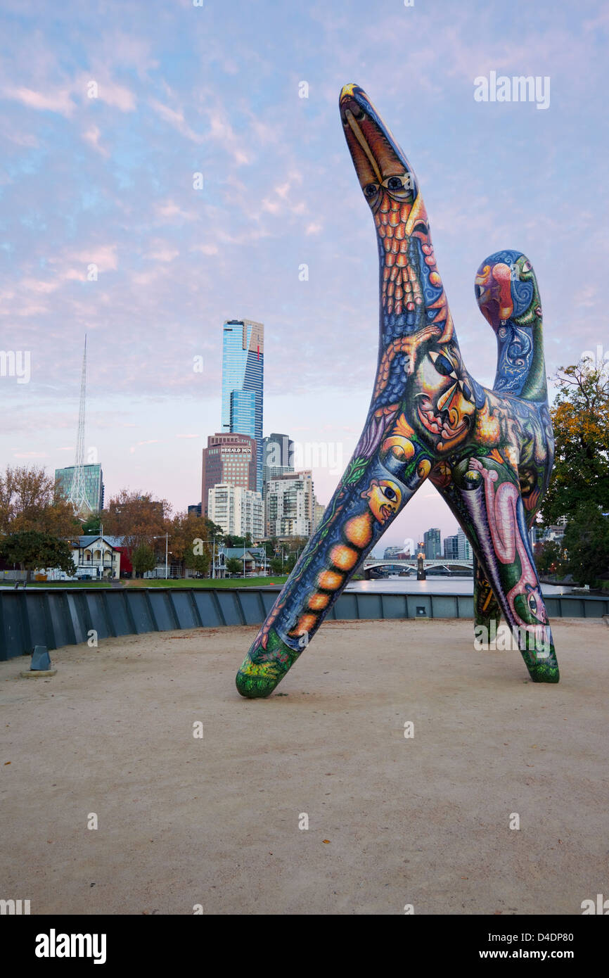 The Angel sculpture by Deborah Halpern, with city skyline in background ...