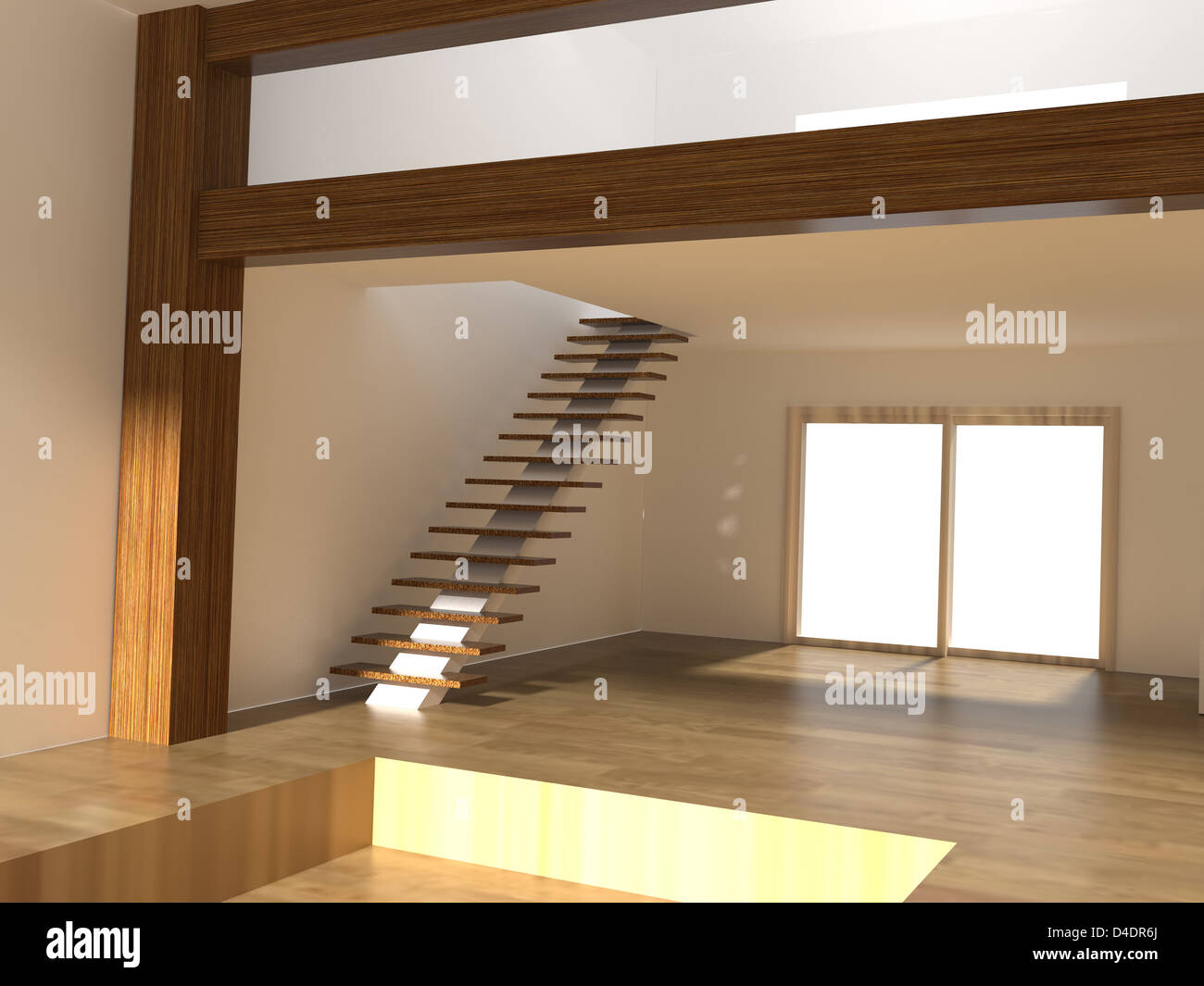 3d rendering of a lounge with staircase Stock Photo - Alamy