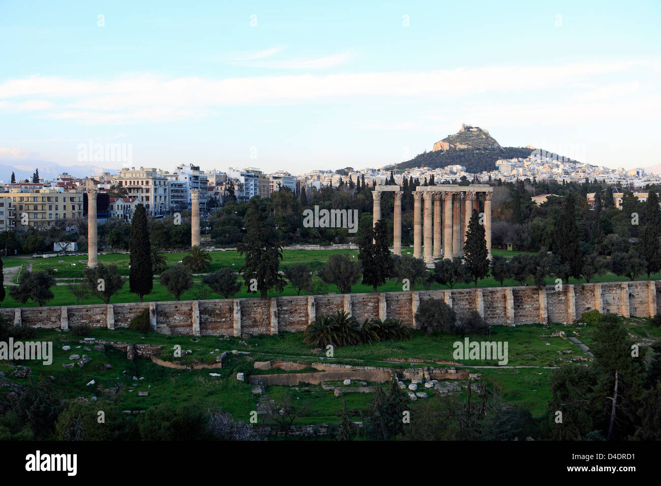 greece attica athens the temple of olympian zeus and lykavittos hill ...