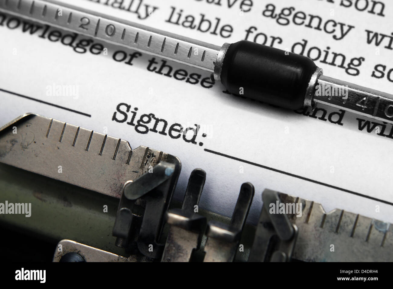 Typewriter and document Stock Photo - Alamy