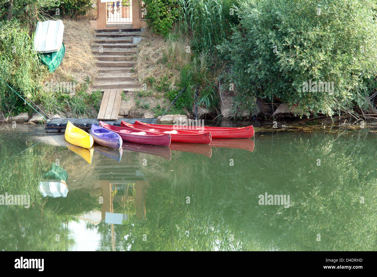 Colored canoes on the river Argens Stock Photo - Alamy