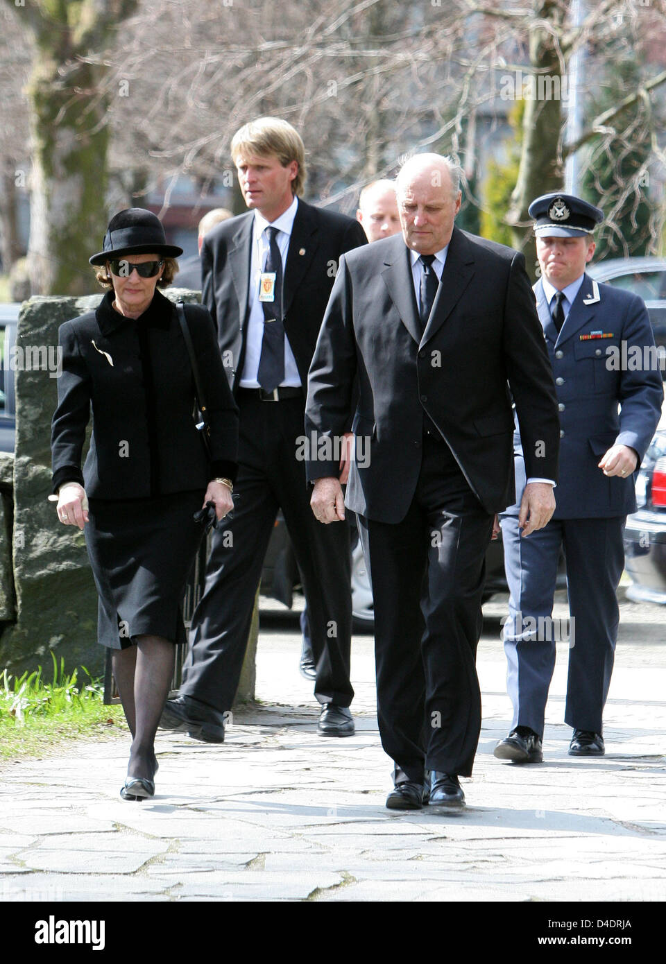 King Harald and Queen Sonja of Norway are pictured at the funeral of ...