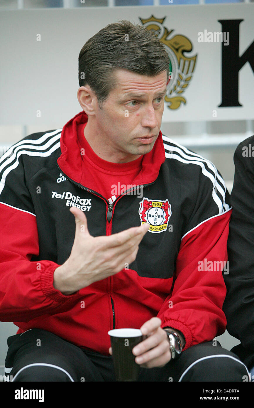 Leverkusen's head coach Michael Skibbe is pictured at the sideline ...