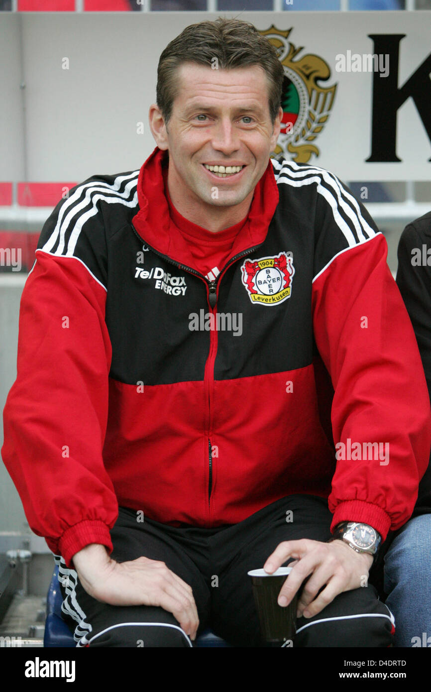 Leverkusen's head coach Michael Skibbe is pictured at the sideline ...