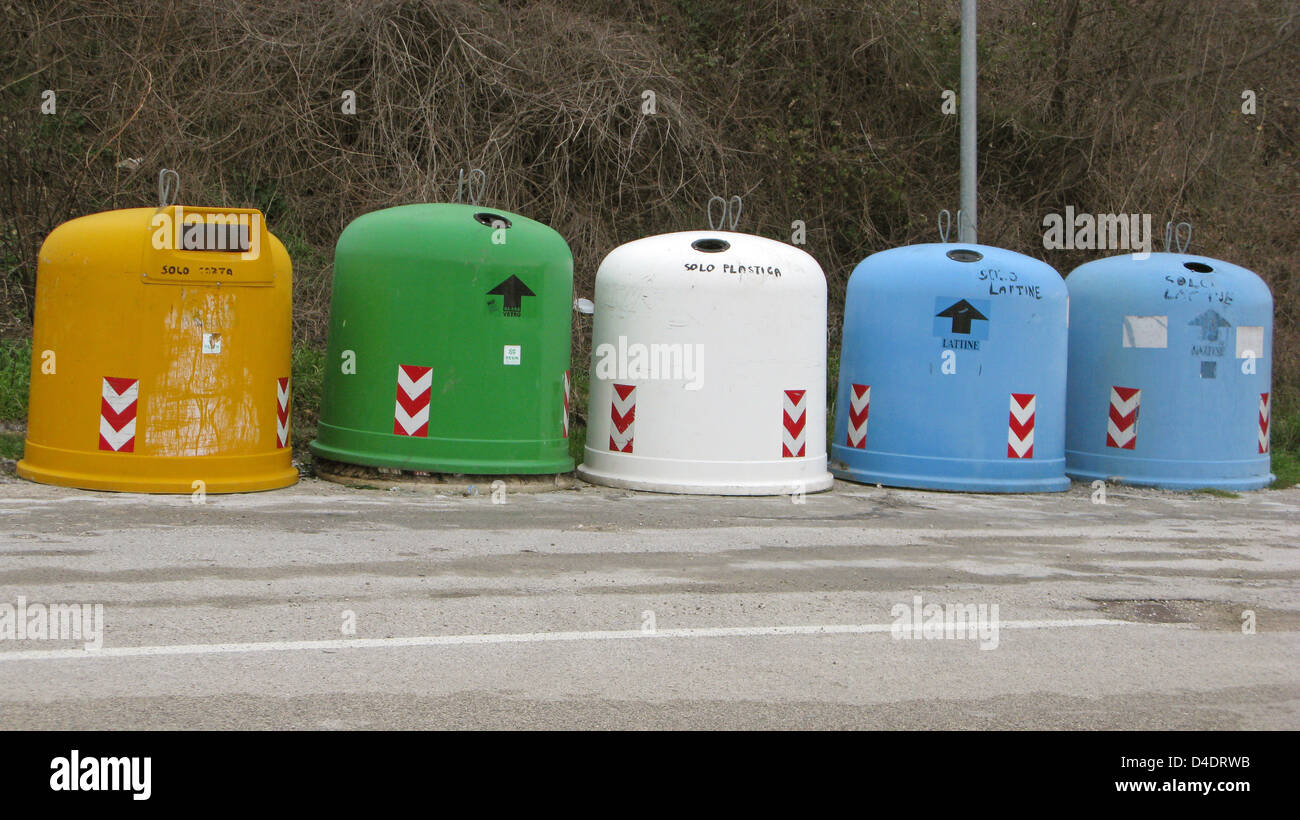 Waste separation containers pictured in the Campania province of Italy ...