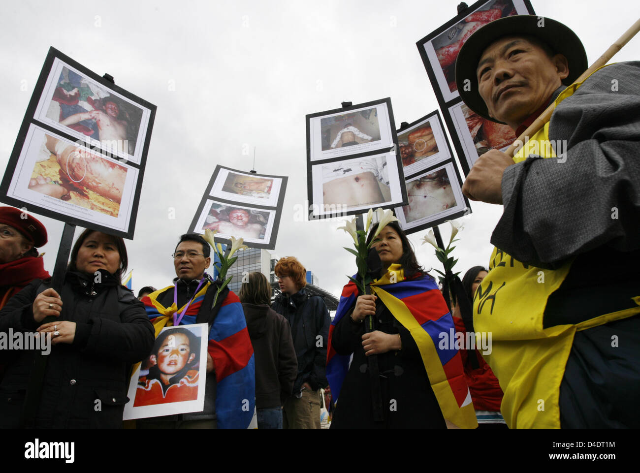 Protesters are pictured at a pro-Tibet protest march, in Berlin ...