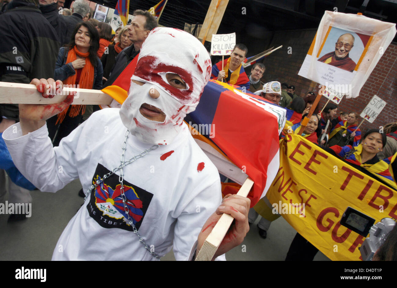 Protesters are pictured at a pro-Tibet protest march, in Berlin ...