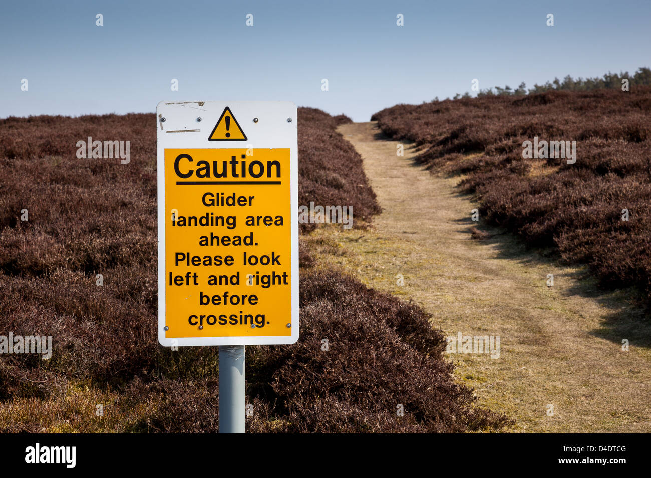 Warning sign of low-flying gliders on the top of the Long Mynd, near ...
