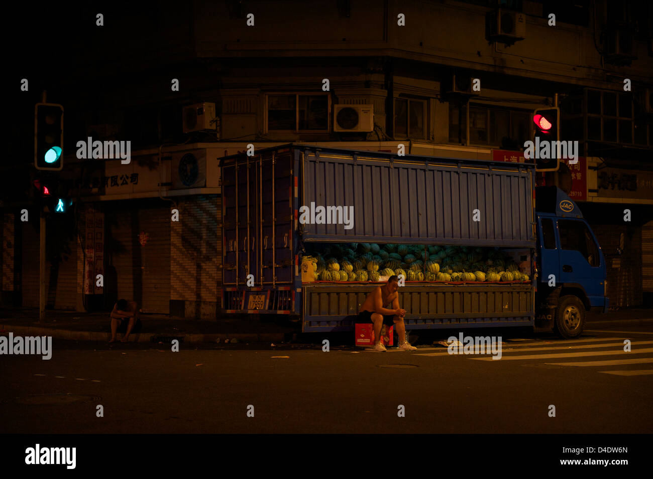 selling water melon after midnight in Shanghai Stock Photo - Alamy