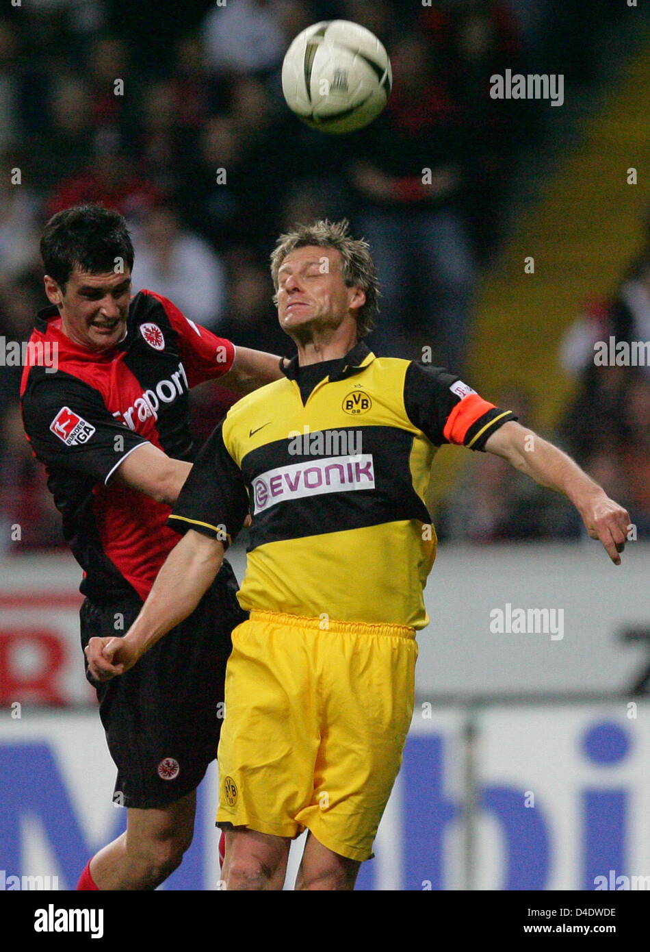Dortmund's Christian Woerns (R) and Frankfurt's Martin Fenin vie for ...