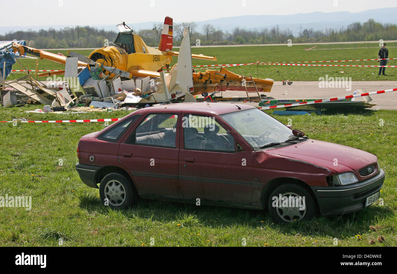 The picture shows the crash site where a propeller plane crashed into ...