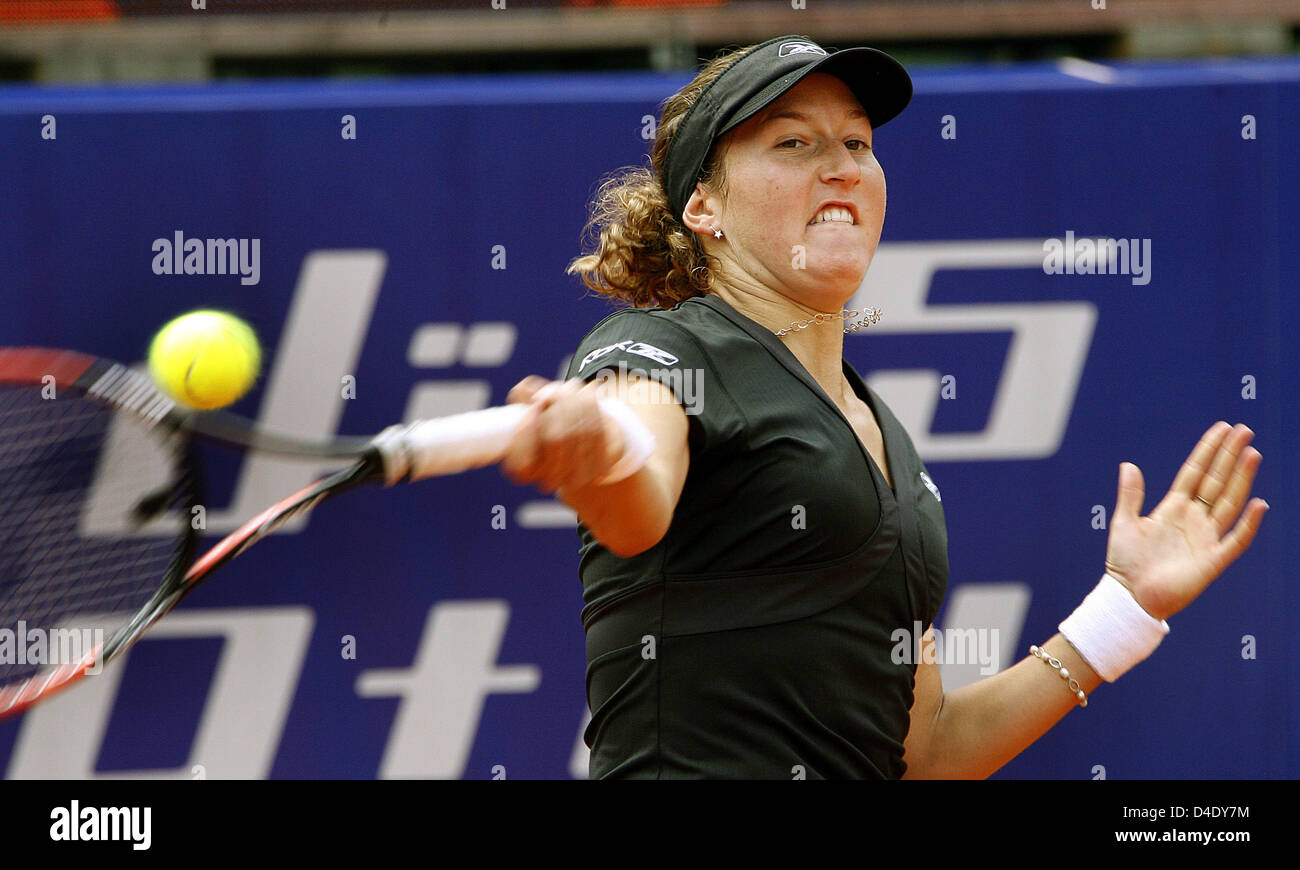 Israeli Shahar Peer hits the ball during her first round match against ...