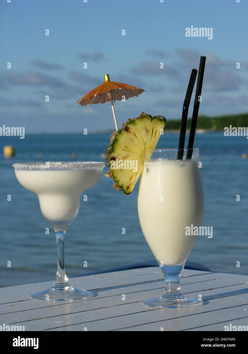 The picture shows two cocktails served at a beach in Mauritius, 18 ...