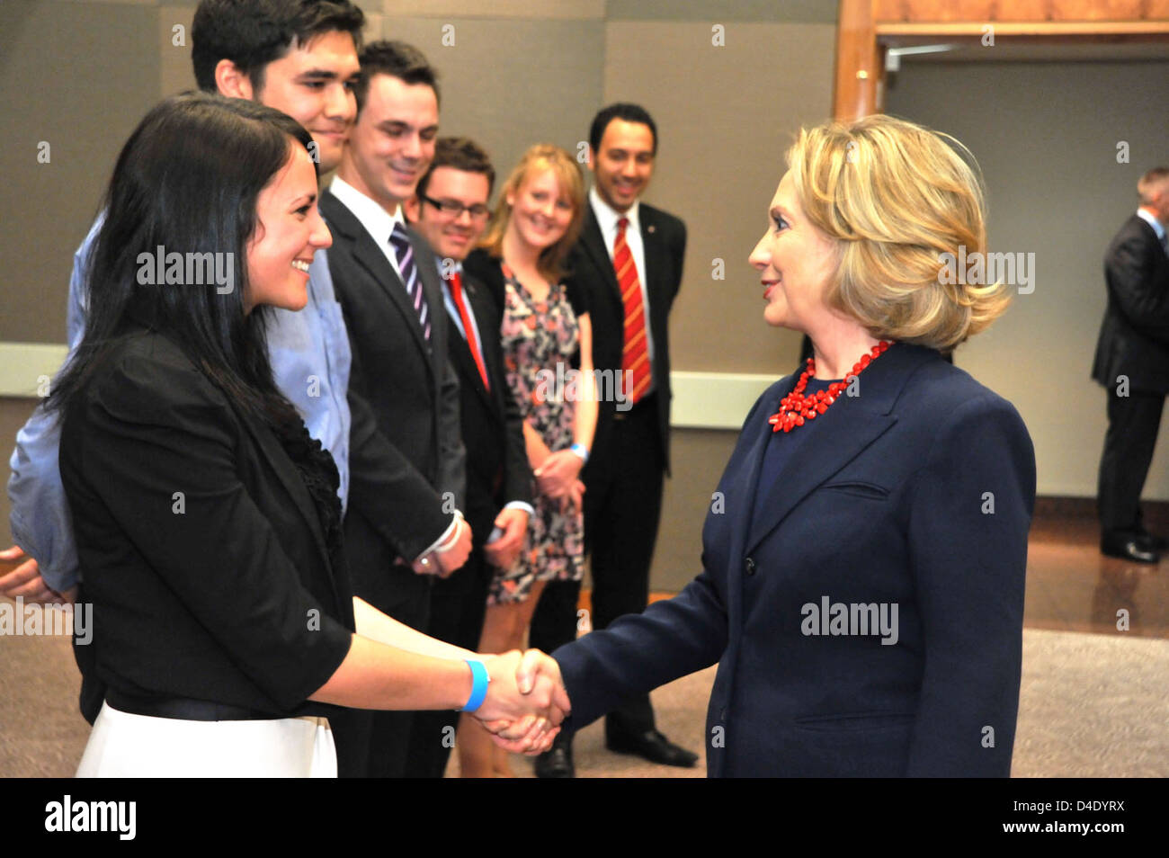 Secretary Clinton Shakes Hands With New Zealand Students Stock Photo ...
