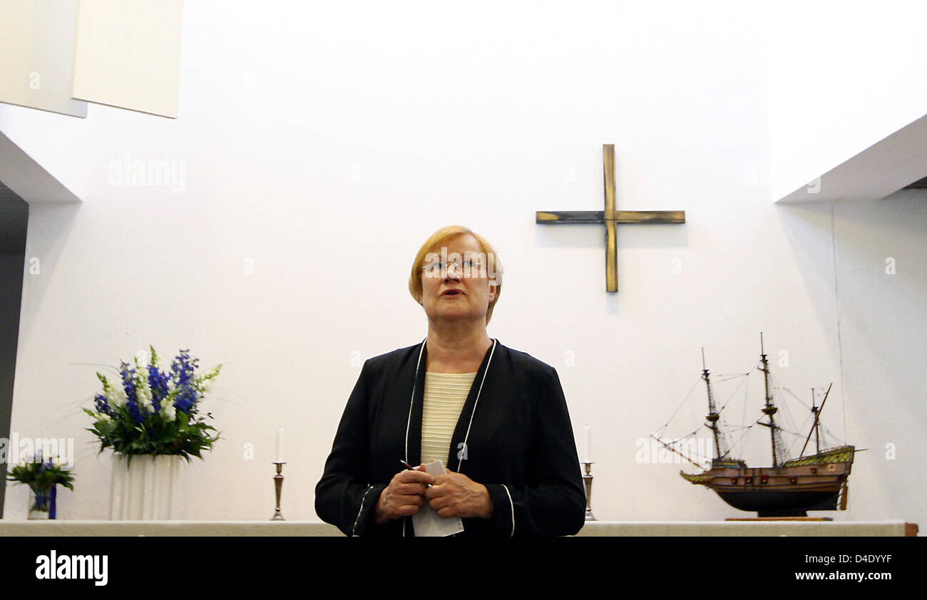 Finnish President Tarja Halonen speaks during a church service at the ...